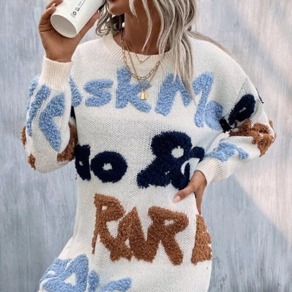 MONARCH FASHION | Dresses | Multicolor Letter Pattern Sweater Dress ...